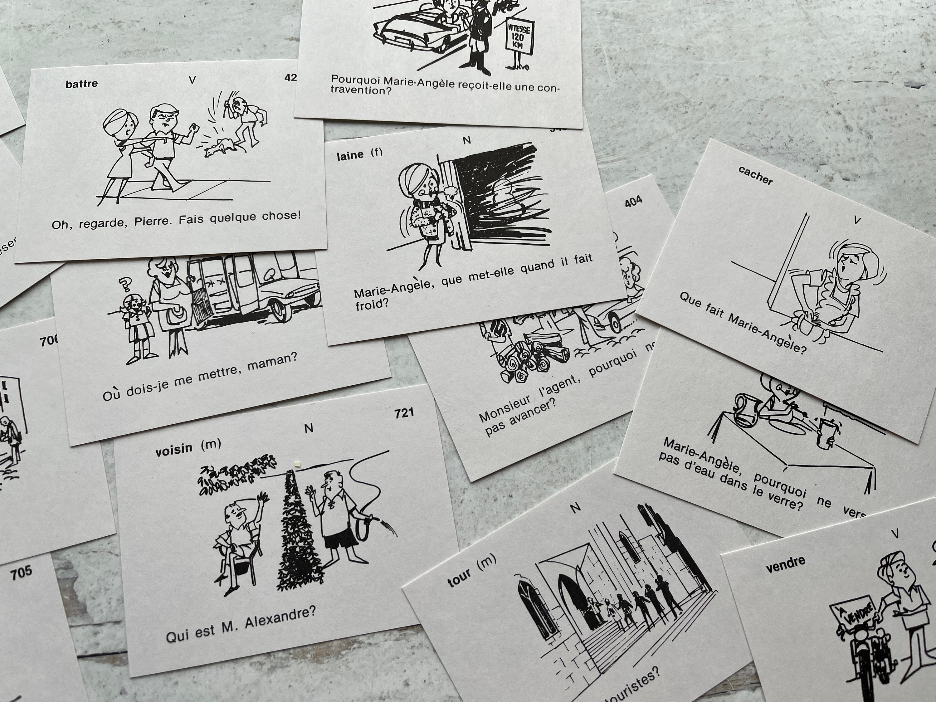 Random Assortment of 20 Illustrated French Flash Cards 3.5" X 2.5 ...
