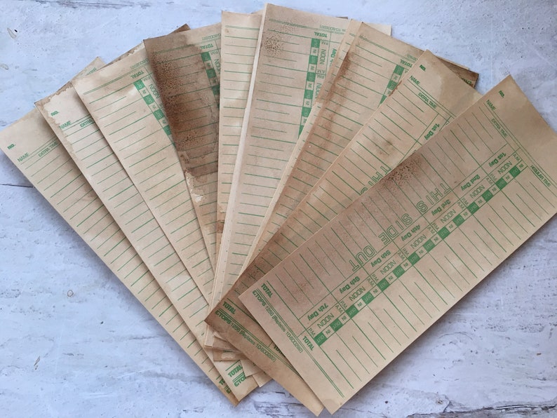 12 Coffee and Dyed & Stained One Sided Time Cards Green Printing ...