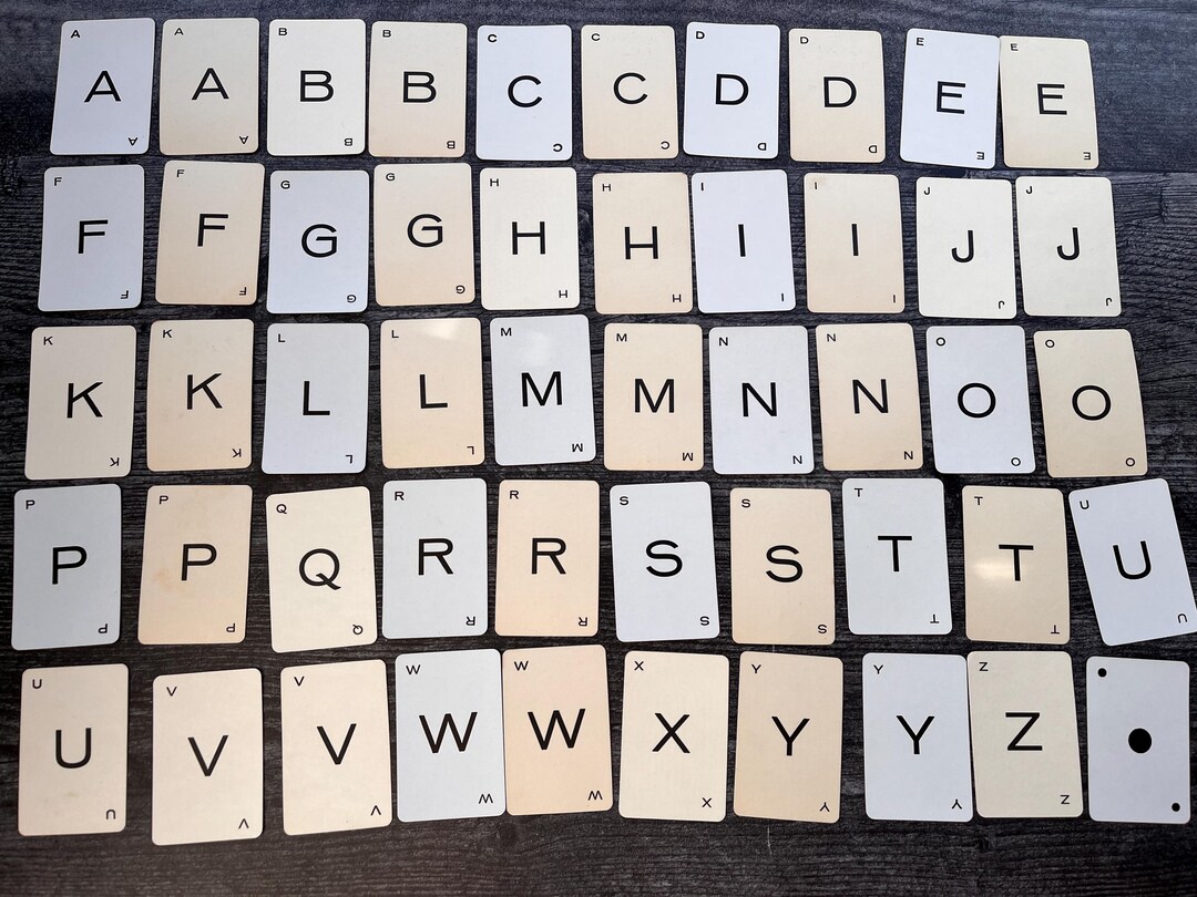 50 Alphabet Letter Game Cards Small Vintage Probe Cards 2.5 Inches by 1 ...