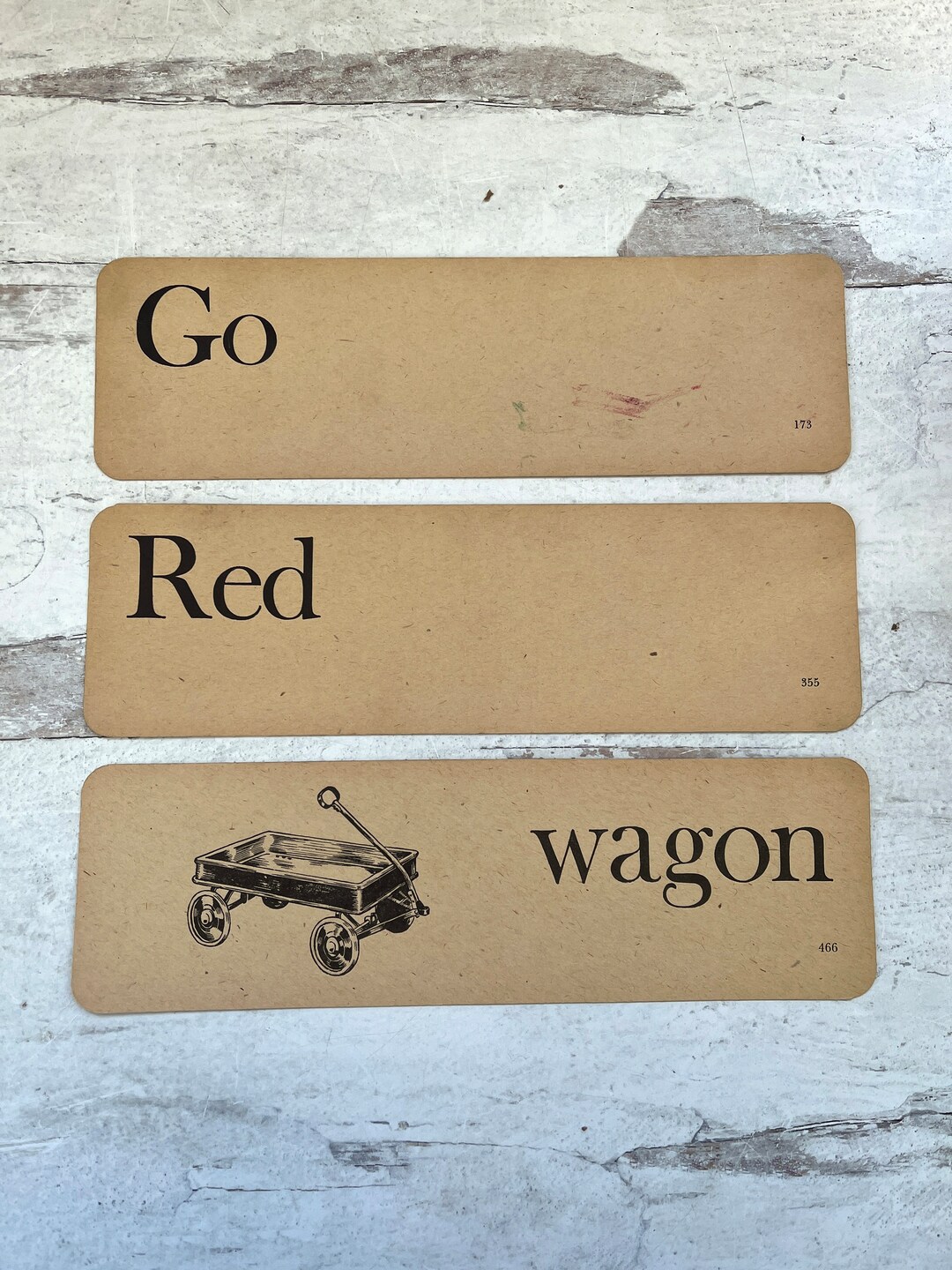 3 Vintage School Flash Cards Go, Red , Wagon Double Sided 1 Illustrated ...
