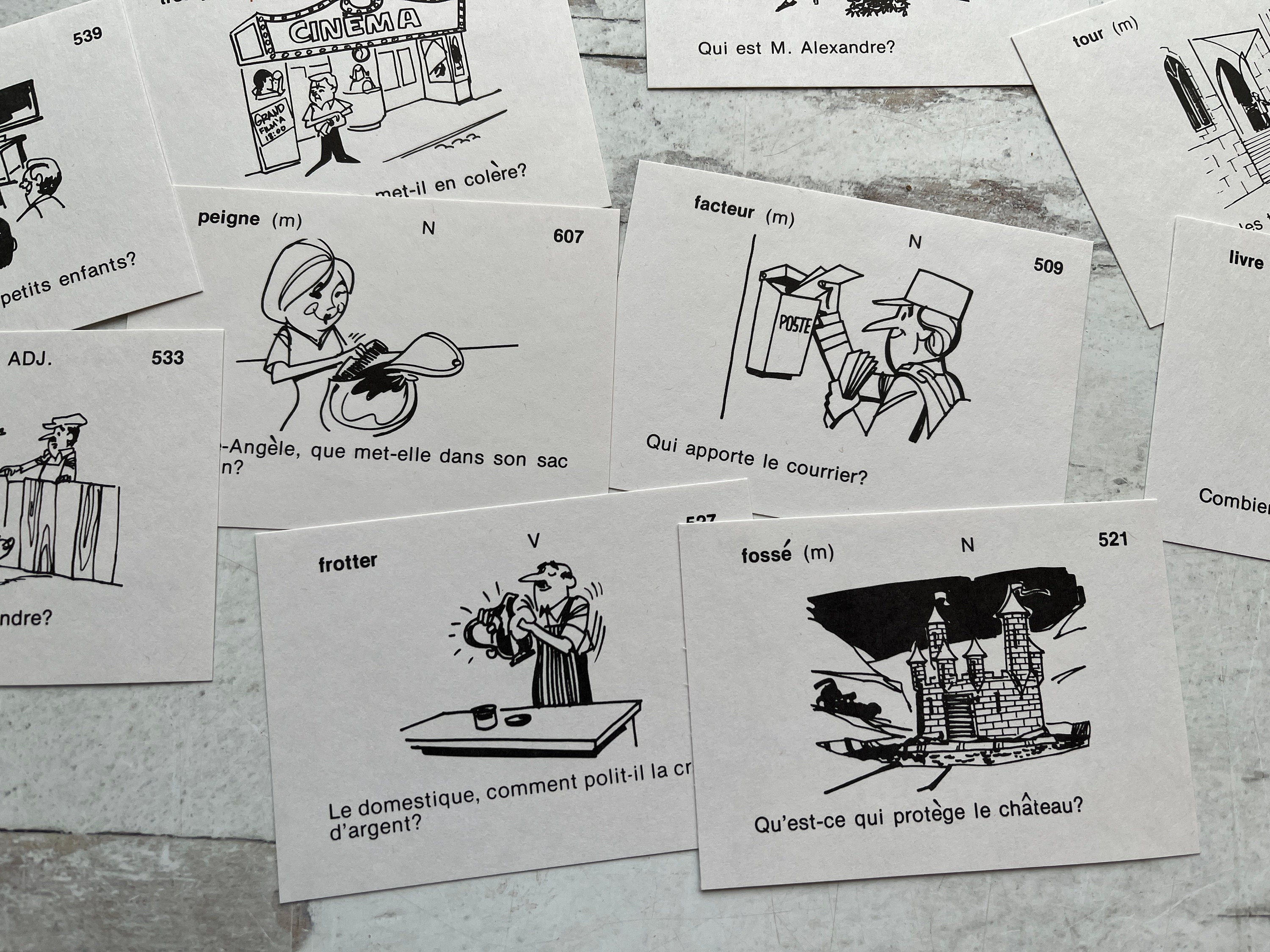 Random Assortment of 20 Illustrated French Flash Cards 3.5" X 2.5 ...