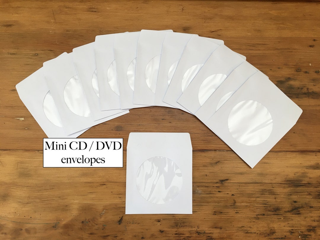 12 small white mini paper CD/DVD envelopes with plastic window 3.25 x 3 ...
