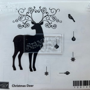 Christmas Deer 7 Piece Wood Mounted Stamp Set by Stampin' up Unused ...