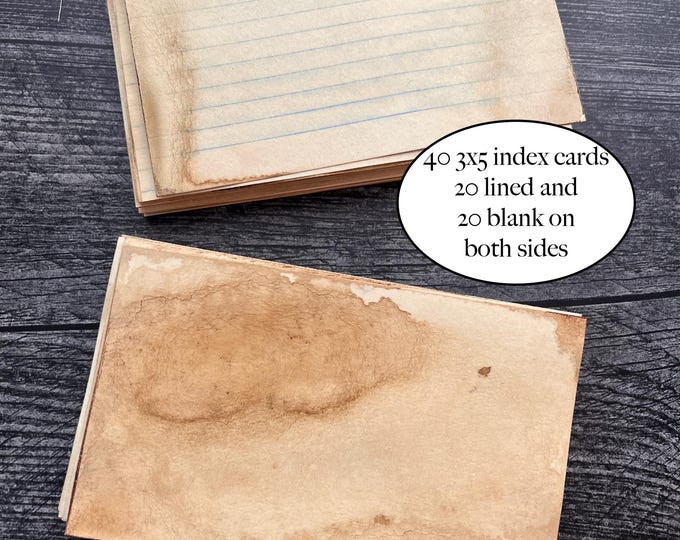 40 3"x5" Index Cards 20 With Lines on 1 Side & 20 Blank Coffee Dyed and ...