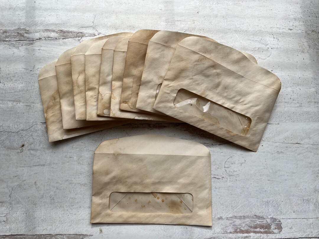 10 Paper Coffee Dyed and Stained Window Envelopes 6.5 Inches by 3.5 ...