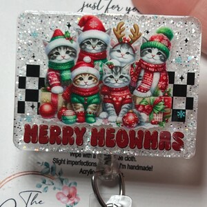 Christmas Cat Merry Meowmas Badge | Santa Reindeer Reel | Retractable ...