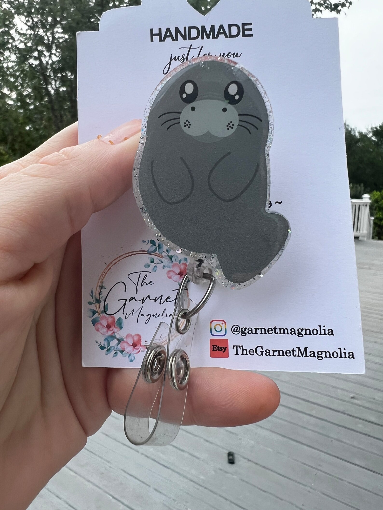 Cute Manatee Sea Cow Moo Summer White Badge Reel | Retractable ID ...