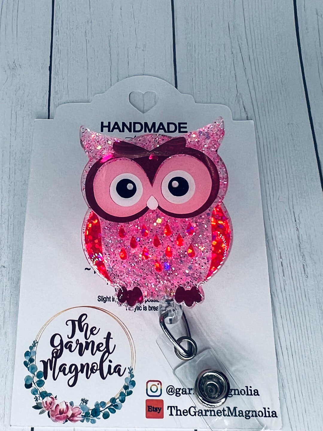 Owl Hoot Pink Badge Reel Hospital Badge Reel Retractable ID Holder ...