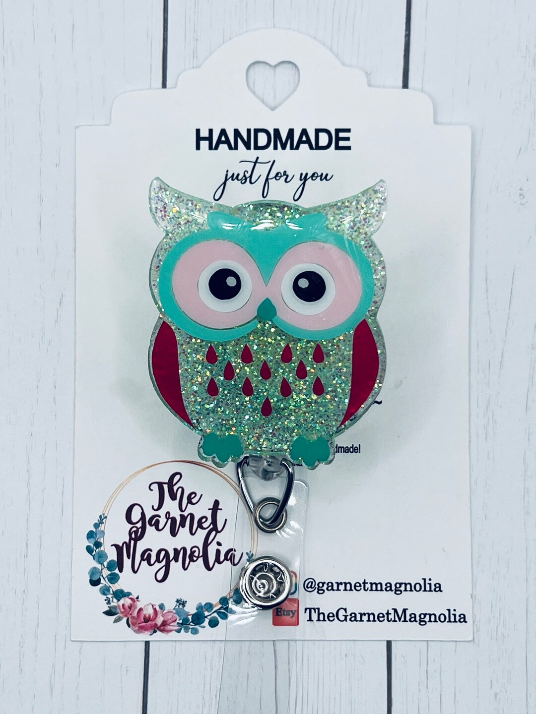 Owl Hoot Green Pink Nightowl Cute Badge Reel | Retractable ID Holder ...