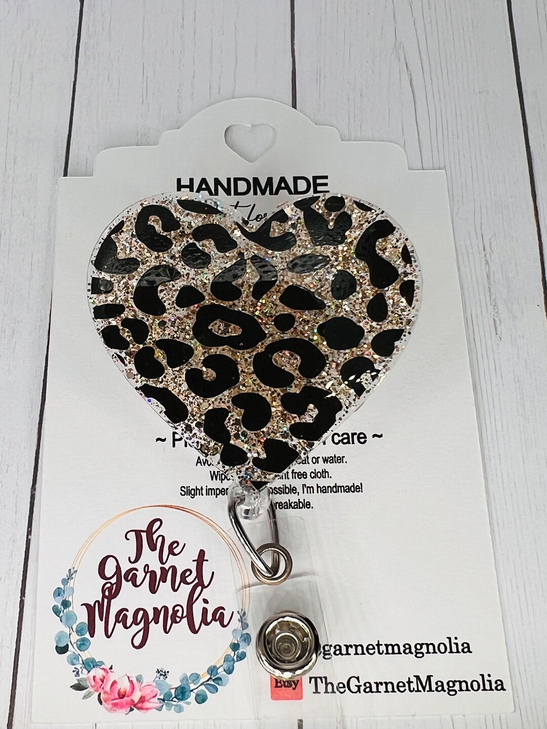 Gold Leopard Animal Print Heart Badge Reel | Retractable ID Holder ...