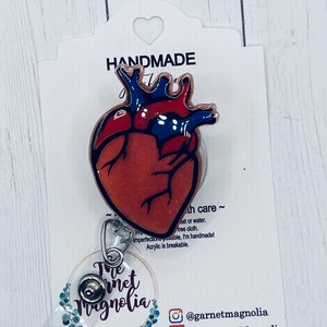 Anatomical Heart Cardiac Red Heart Badge Reel | Retractable ID Holder ...