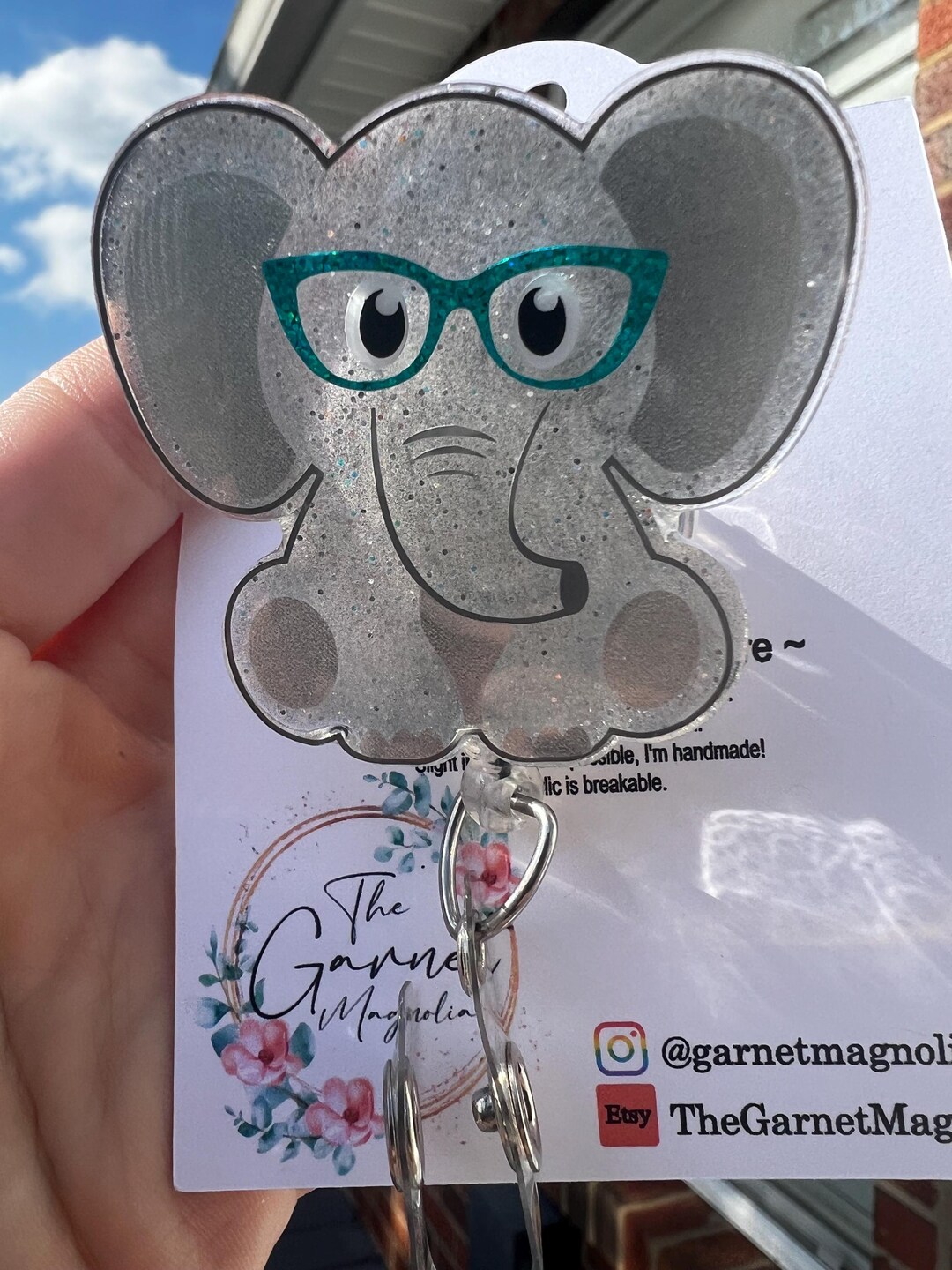 Elephant Glasses Cute Teal Nerd Trendy Badge Reel | Retractable ID ...