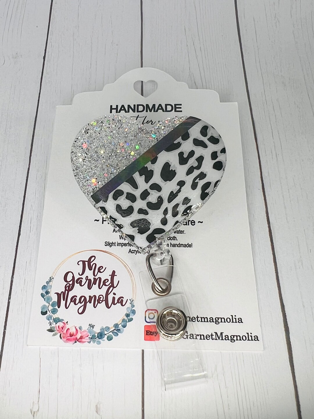 White Snow Leopard Print Cheetah Badge Reel Retractable ID Holder ...
