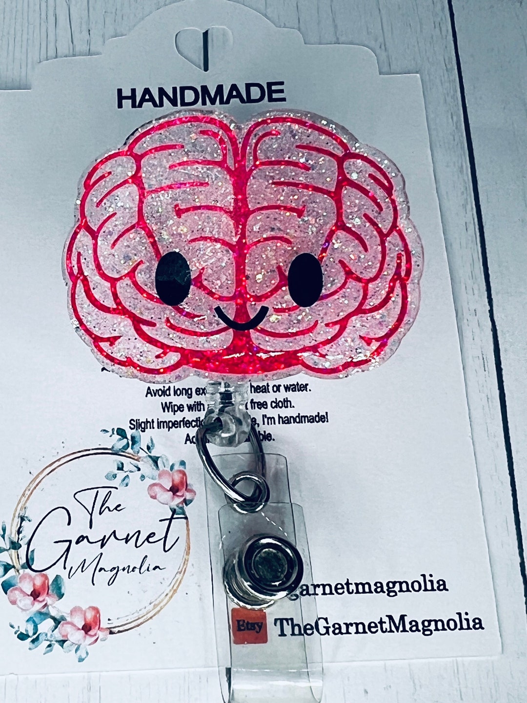 Pink Happy Brain Neuro Anatomy Badge Reel | Smart Badge| Retractable ID ...