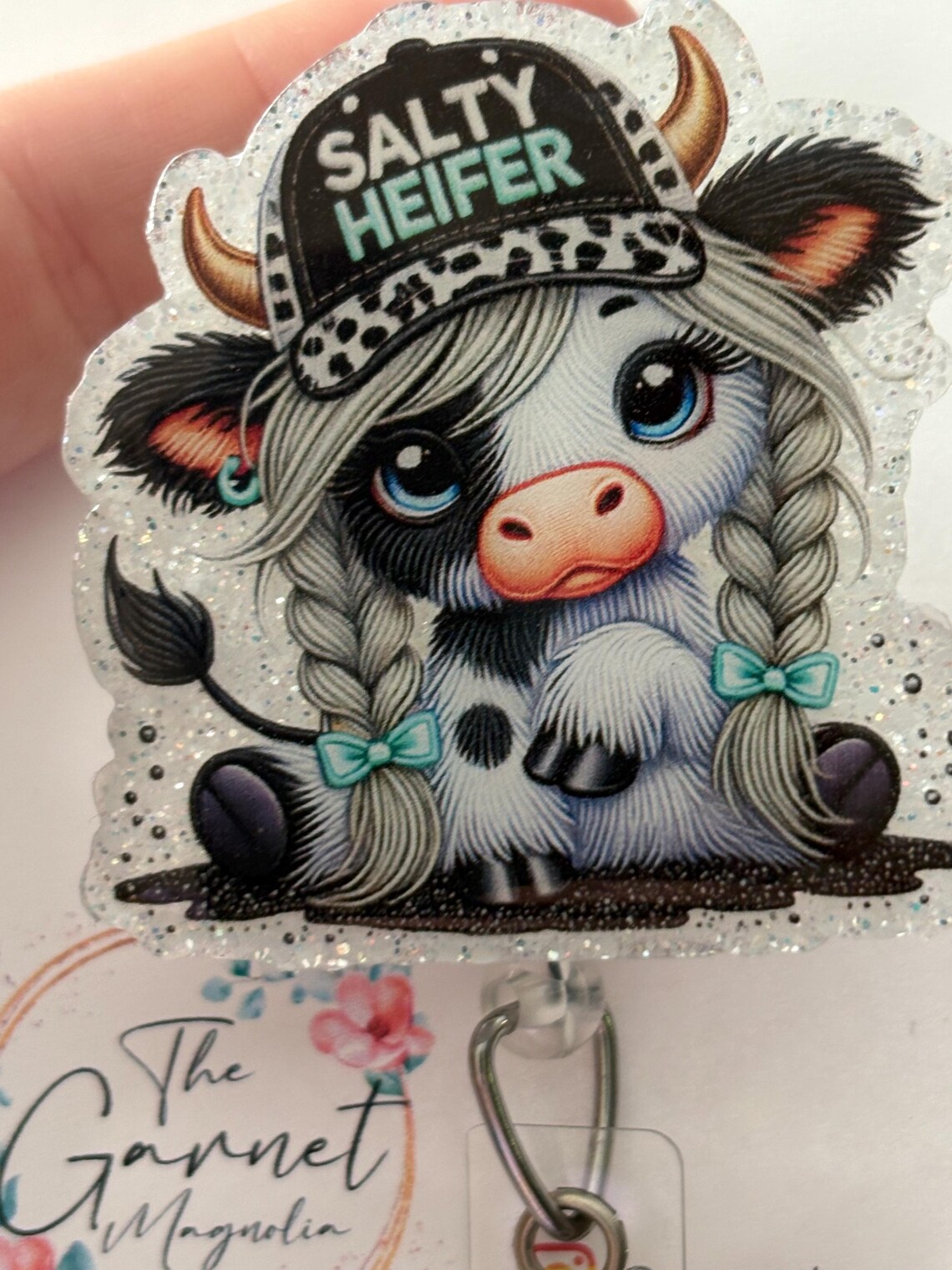 Salty Heifer Cowgirl Cow Salt Petty Fun Highland Cow Badge Mi| Animal Lover Badge| Retractable ...