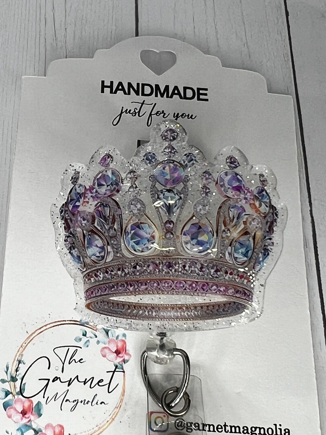 Princess Tiara Rhinestone Queen Pretty Girly Coquette Badge Reel ...