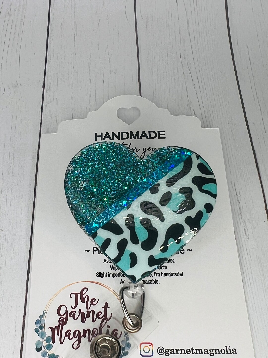 Teal Turquoise Leopard Print Cheetah Badge Reel | Retractable ID Holder ...