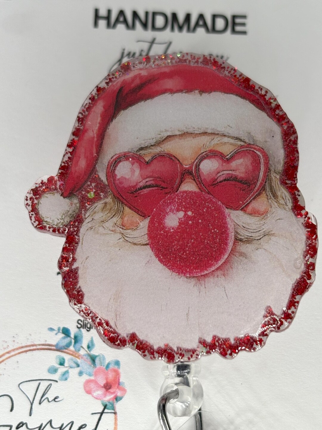 Retro Santa Gum Blowing Pink Vintage Christmas Badge Reel | Hospital ...