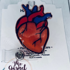 Anatomical Heart Cardiac Red Heart Badge Reel | Retractable ID Holder ...