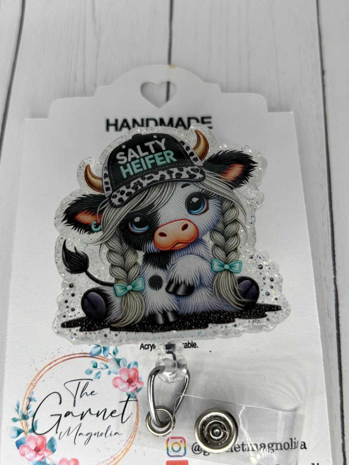 Salty Heifer Cowgirl Cow Salt Petty Fun Highland Cow Badge Mi| Animal Lover Badge| Retractable ...
