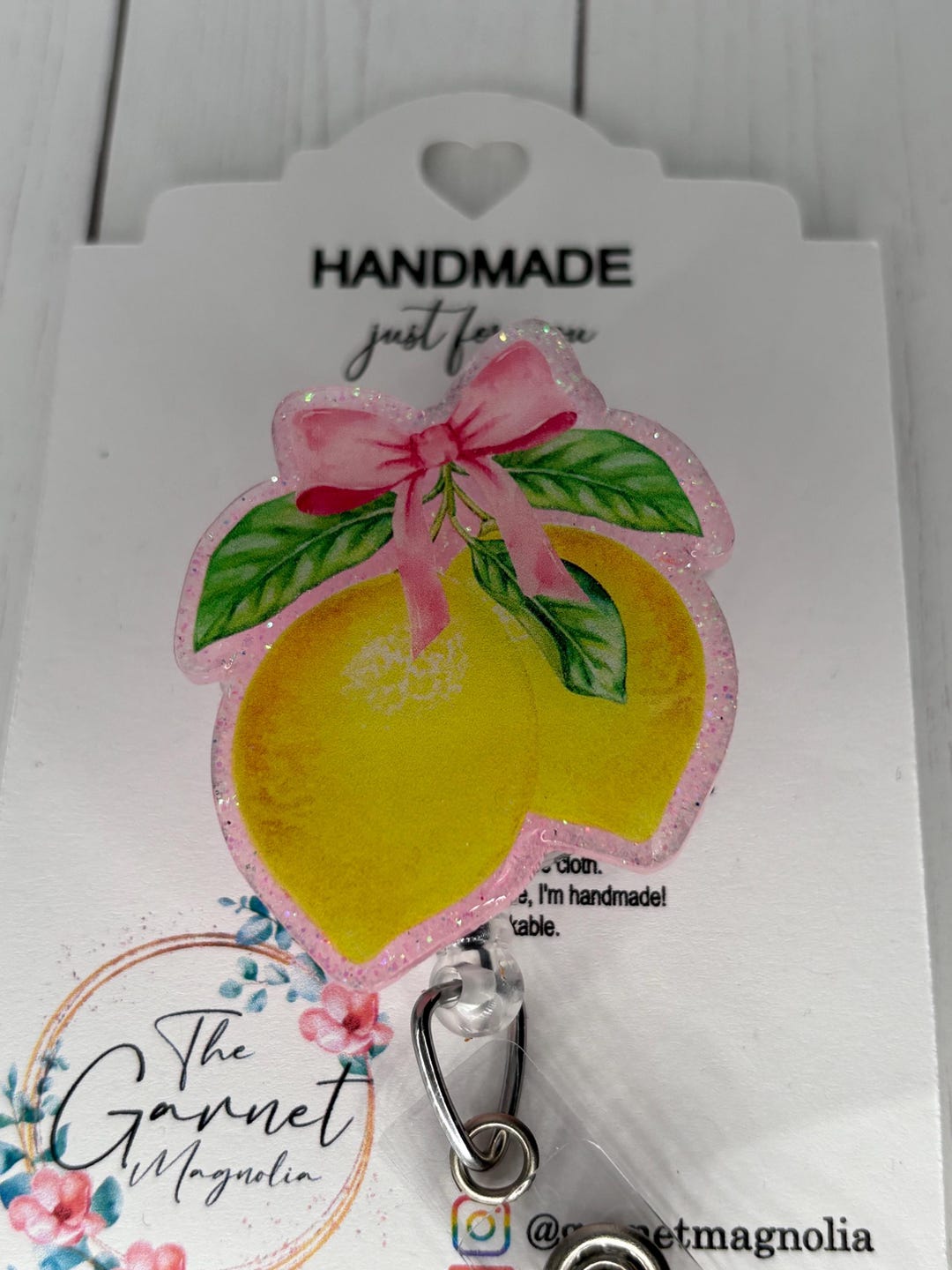 Lemon Pink Coquette Lemonade Cute Fruit Flower Badge Reel | White ...