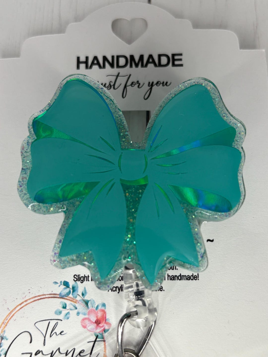 Teal Turquoise Coquette Cute Bow Holographic Badge Reel Hospital Badge ...
