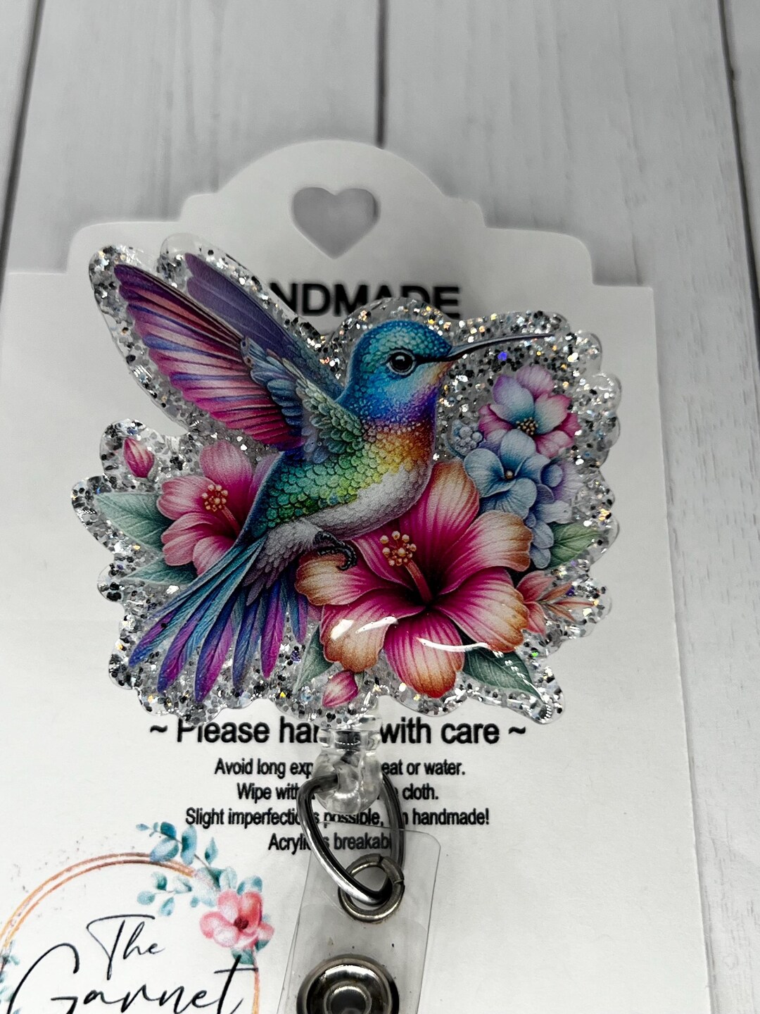 Hummingbird Hibscus Songbird Floral Animal Badge Reel | Retractable ID ...