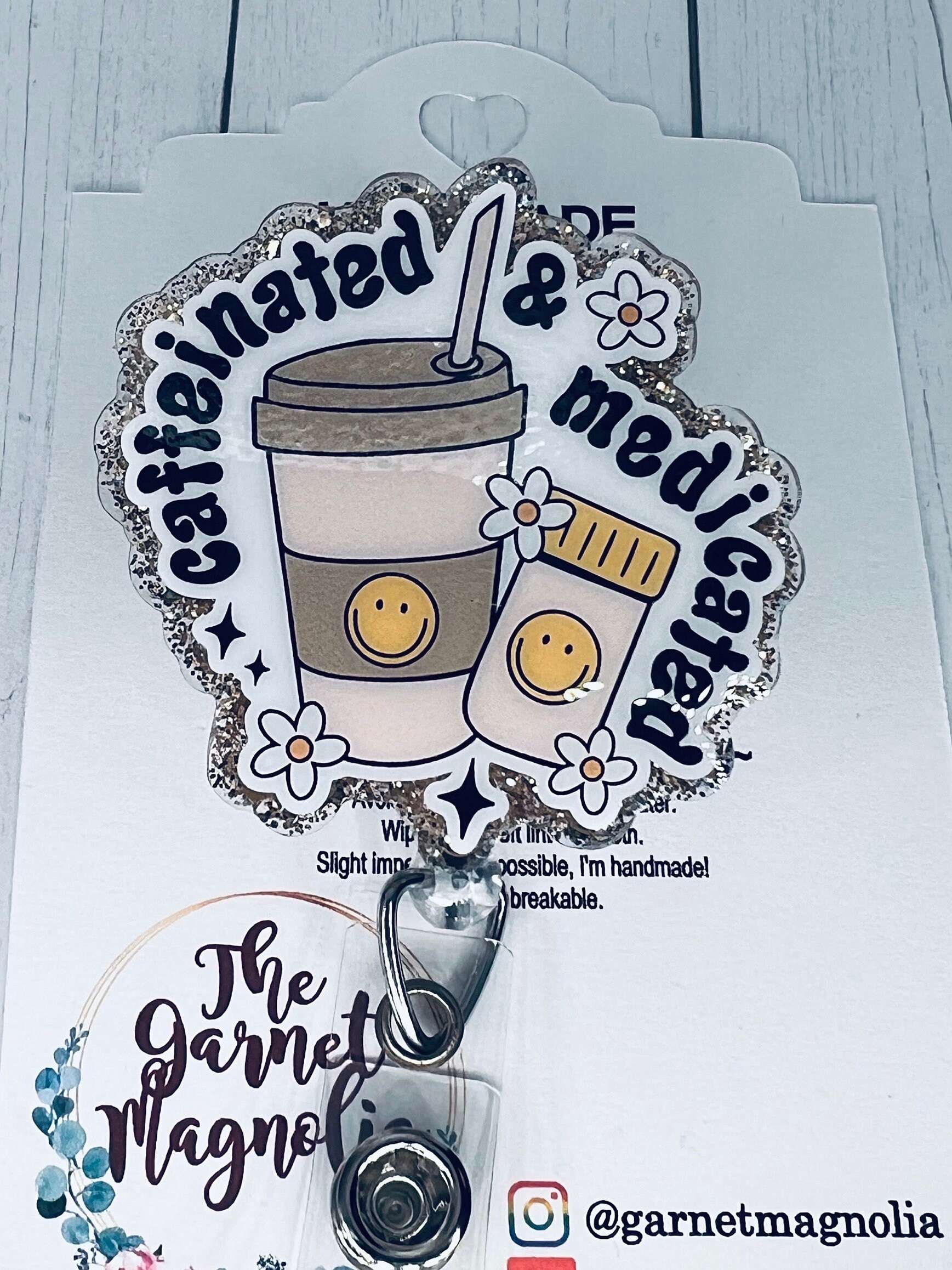 Caffeinated & Medicated Coffee Fun Reel Retractable ID Holder Nurse ...