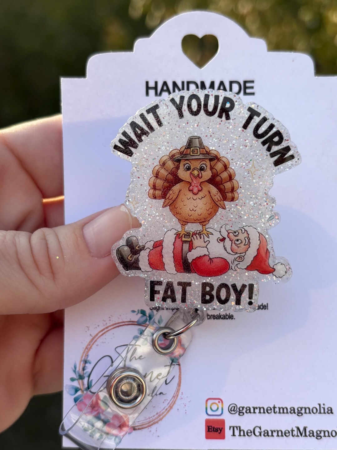 Wait Your Turn Santa Fat Boy Thanksgiving Gobble Autumn Pumpkin Badge ...