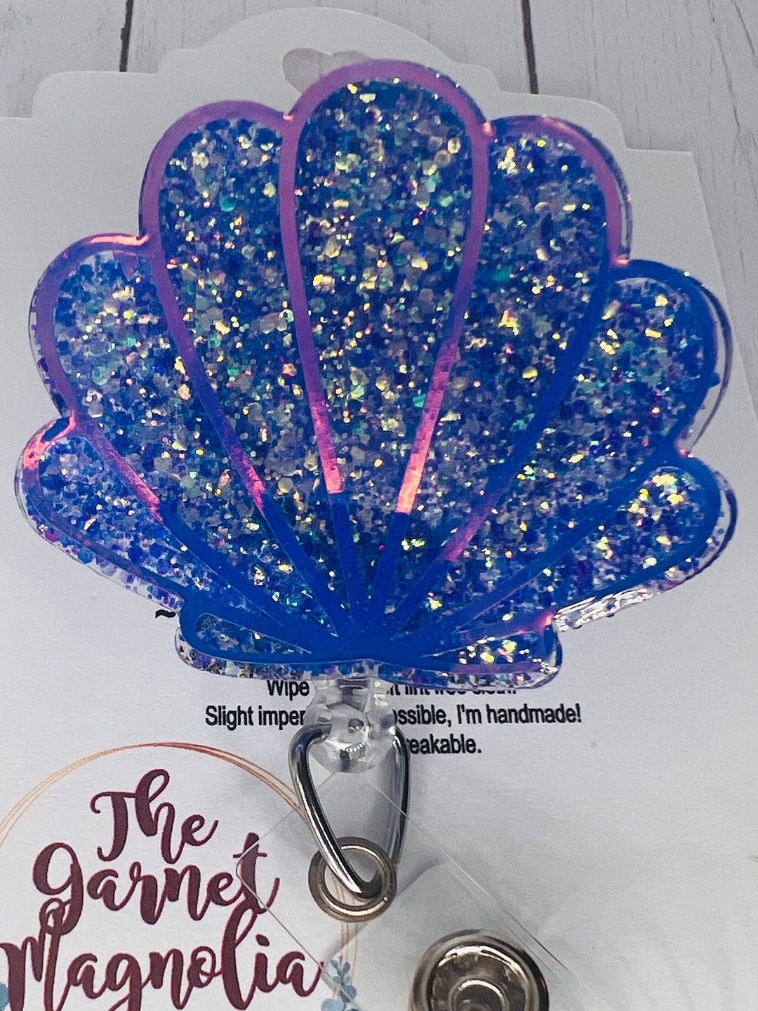 Holographic Purple Clam Mermaid Shell Seashell Badge Purple ...