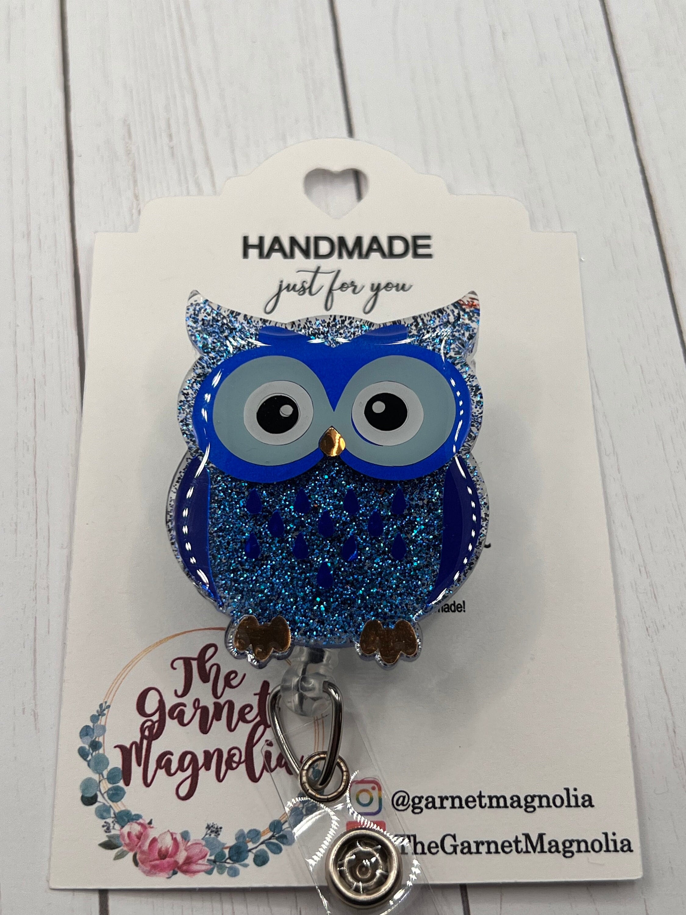 Owl Hoot Blue Gold Badge Reel | Hospital Badge Reel | Retractable ID ...