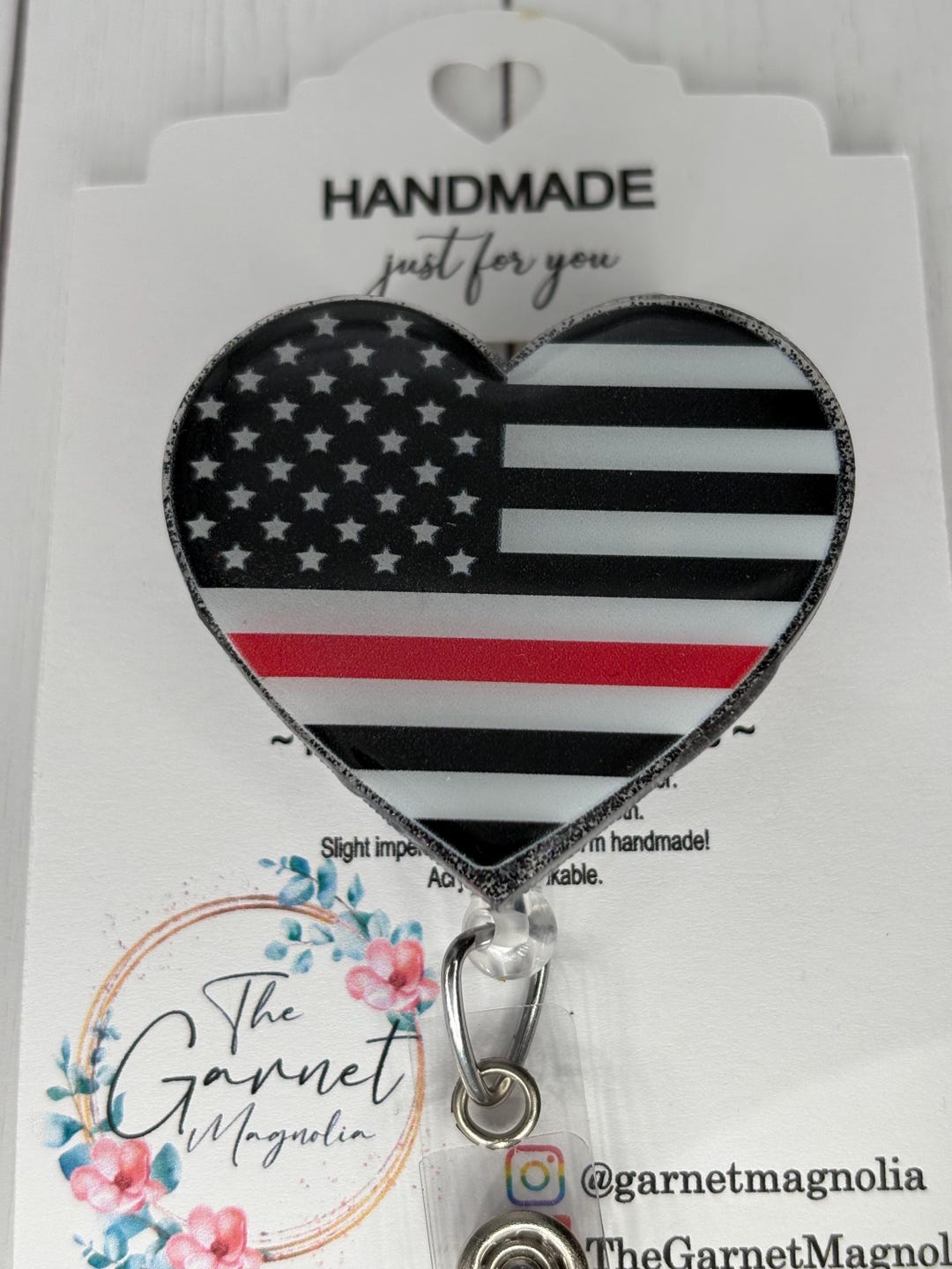Thin Red Line Heart Firefighter Fire Badge Reel | Retractable ID Holder ...
