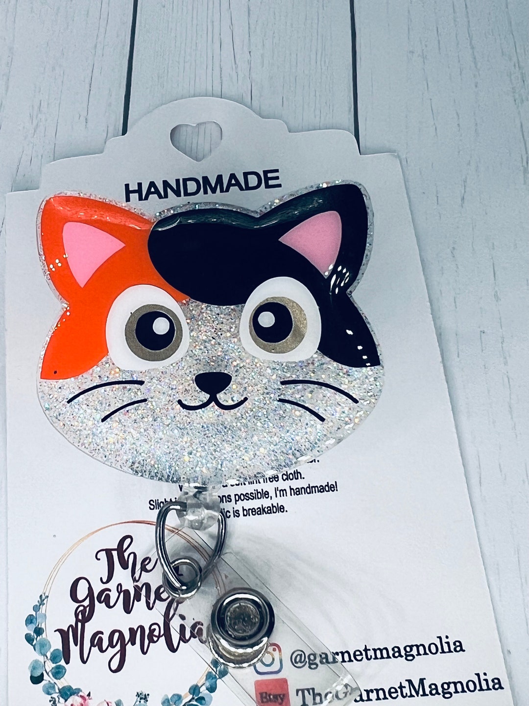 Orange Calico Cat Happy Kitty Badge Reel | Retractable ID Holder ...