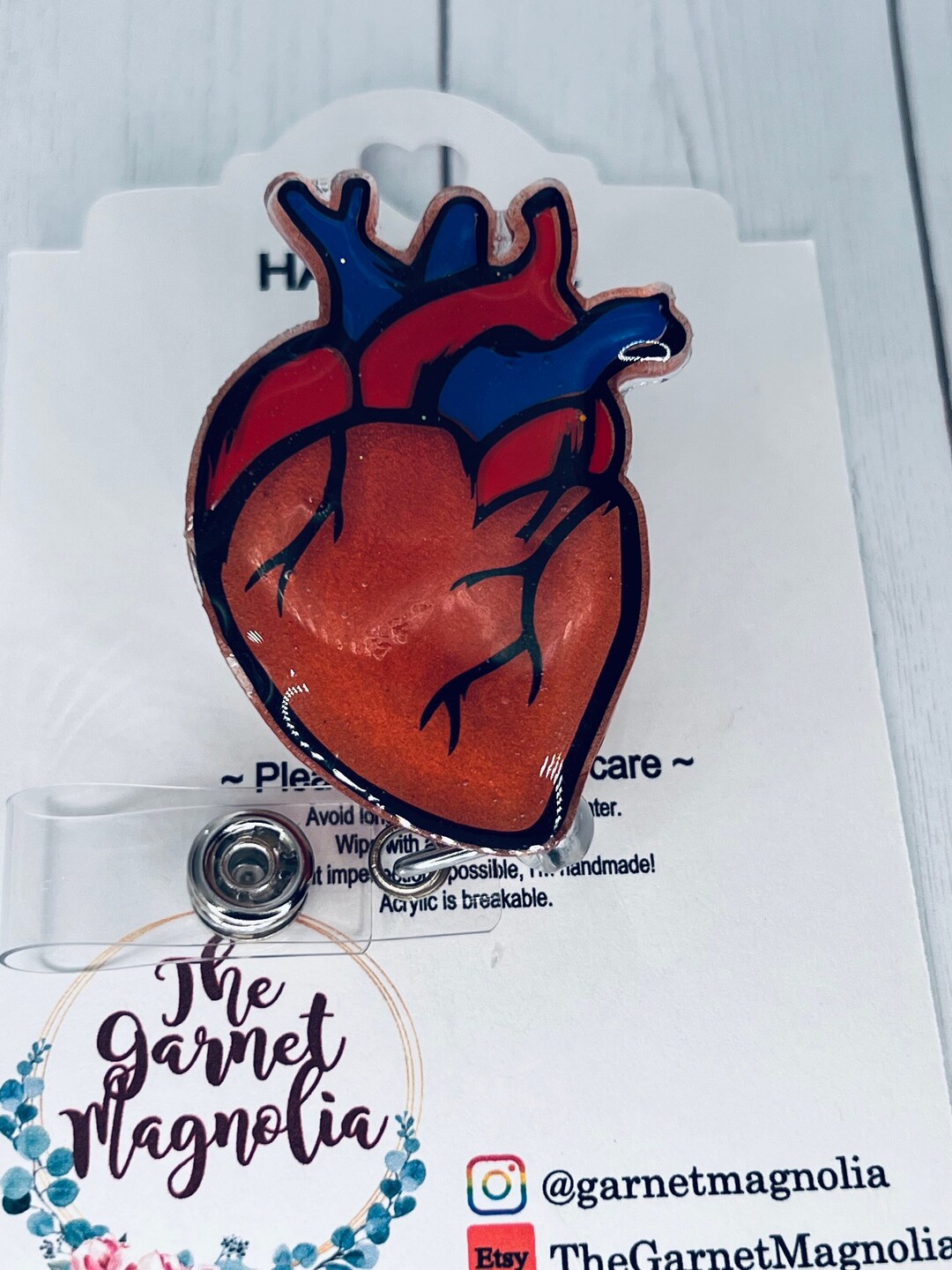 Anatomical Heart Cardiac Red Heart Badge Reel | Retractable ID Holder ...