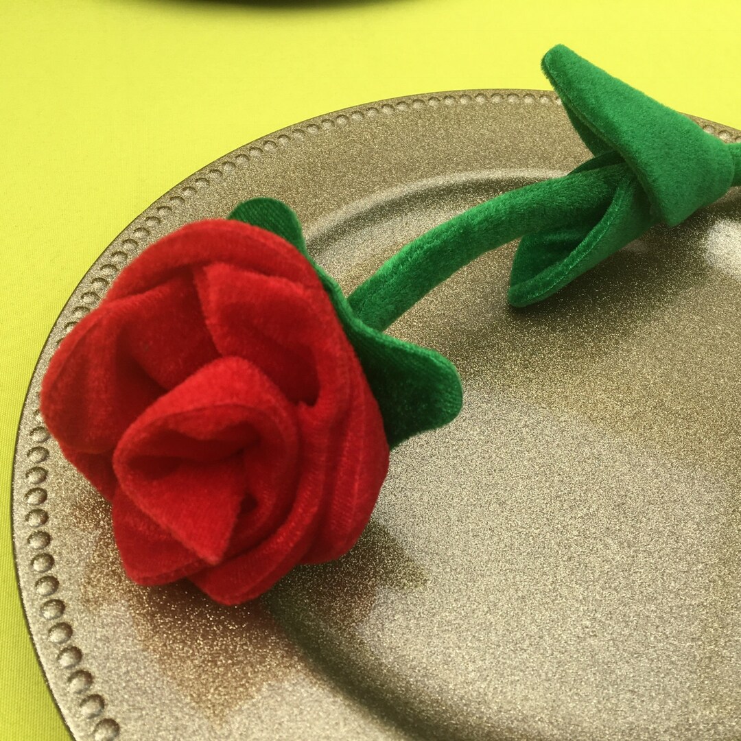 Set of Six (6) 17" Plush Red Roses, Beauty and Beast Red Rose Party ...