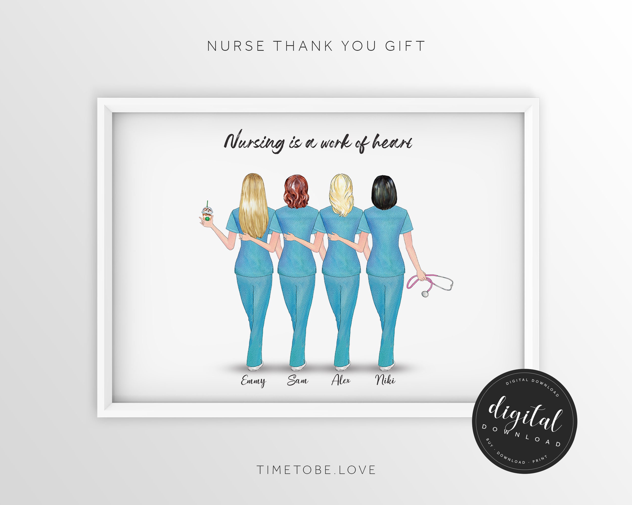 Medical Team Heroes Personalised Print, Nurse Print Gift, Midwife Gift ...