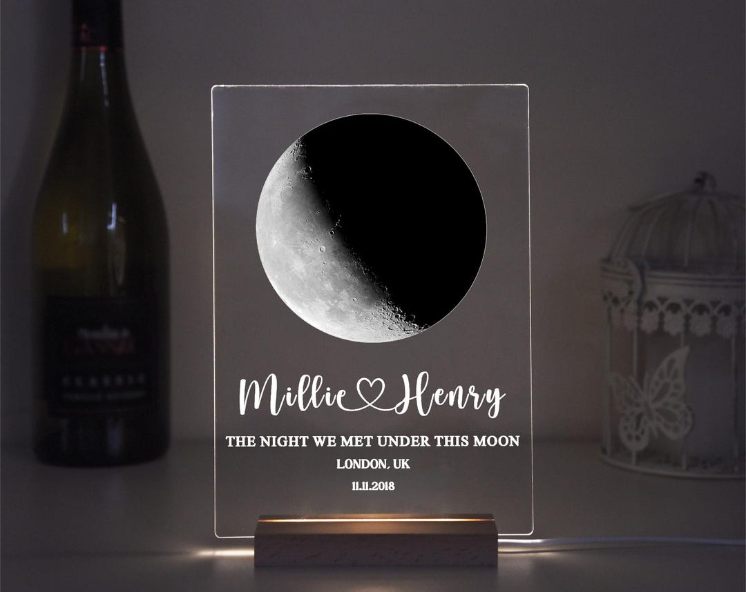 The Night We Met Moon Phase Light | Custom LED Lamp With Names, Date ...