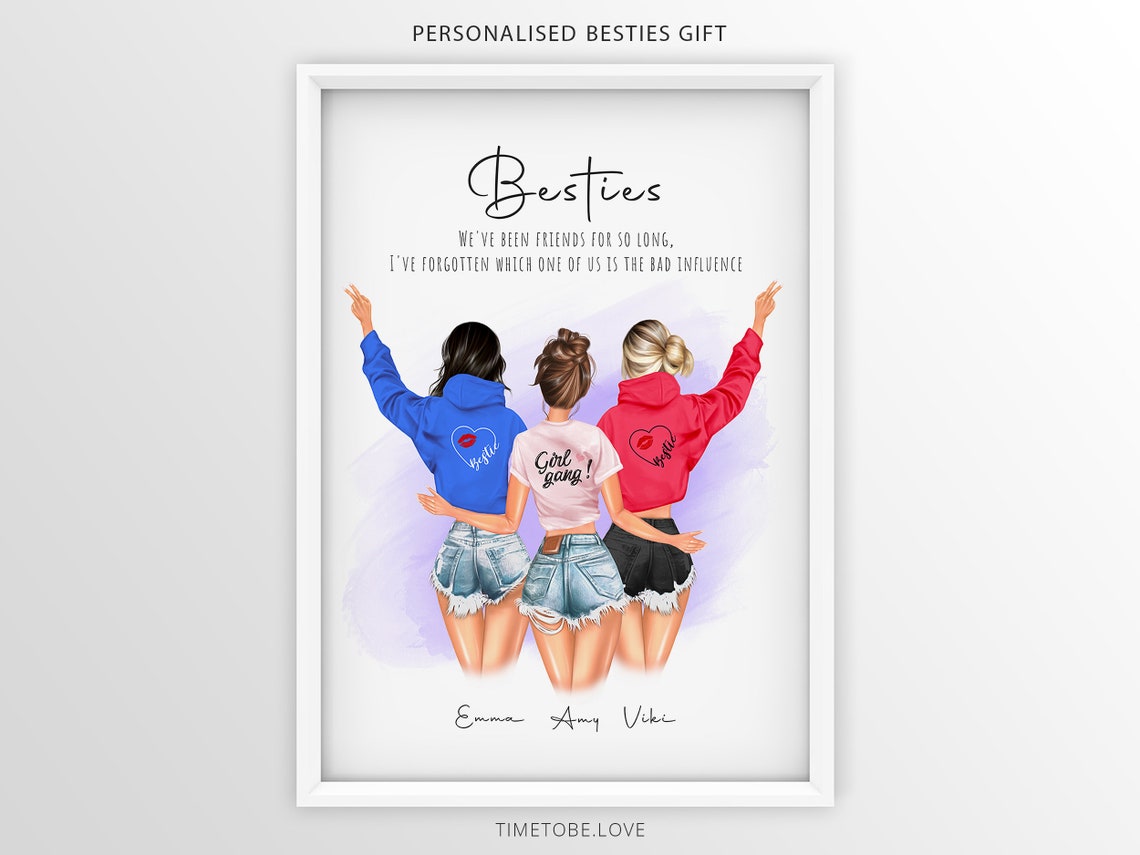 3 Best Friends Gift, Best Friend Print, Friendship Print, Besties Gift ...