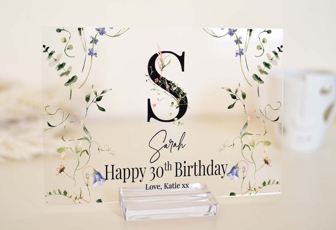 Personalised Happy Birthday Gift Name Plaque, Floral Birthday Gift for ...