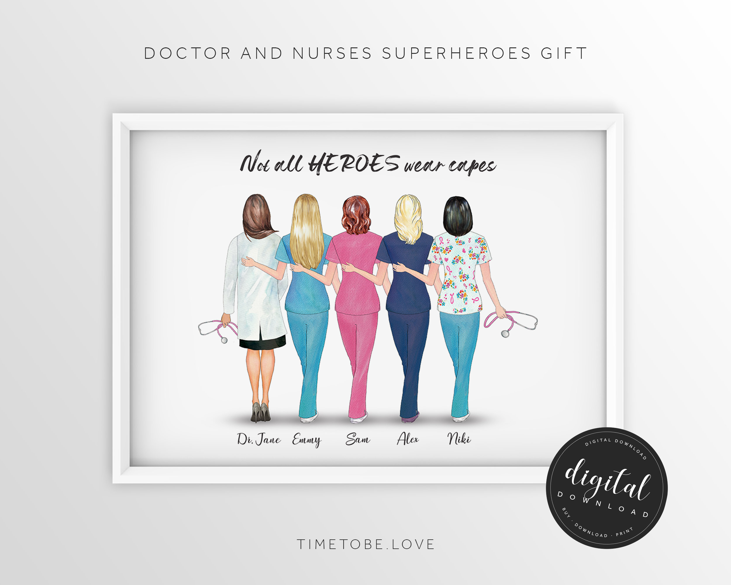 Medical Team Heroes Personalised Print, Nurse Print Gift, Midwife Gift ...