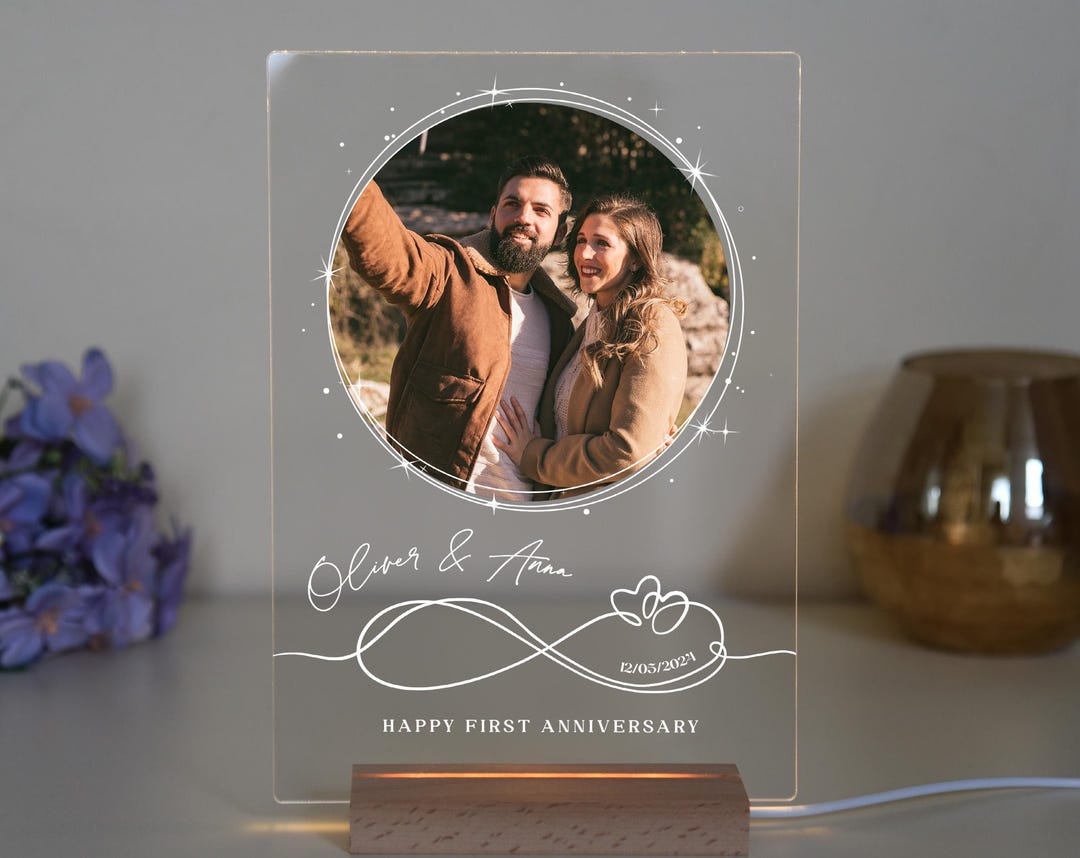 Personalised Anniversary Night Light Photo Frame, Custom Couple Picture ...