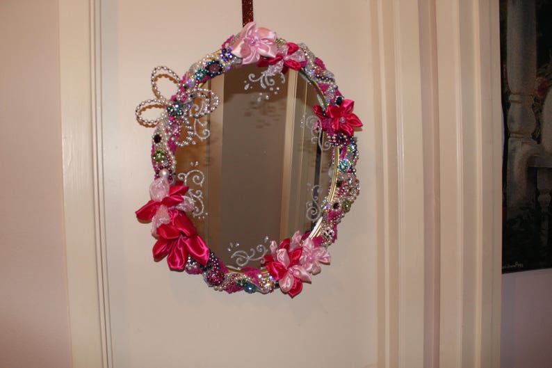 Princess Mirror, Decorative Bejewelled W/beads, Pearls, Rhinestones ...