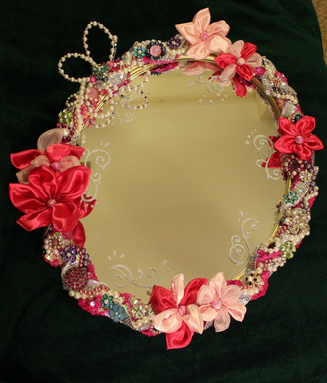 Princess Mirror, Decorative Bejewelled W/beads, Pearls, Rhinestones ...