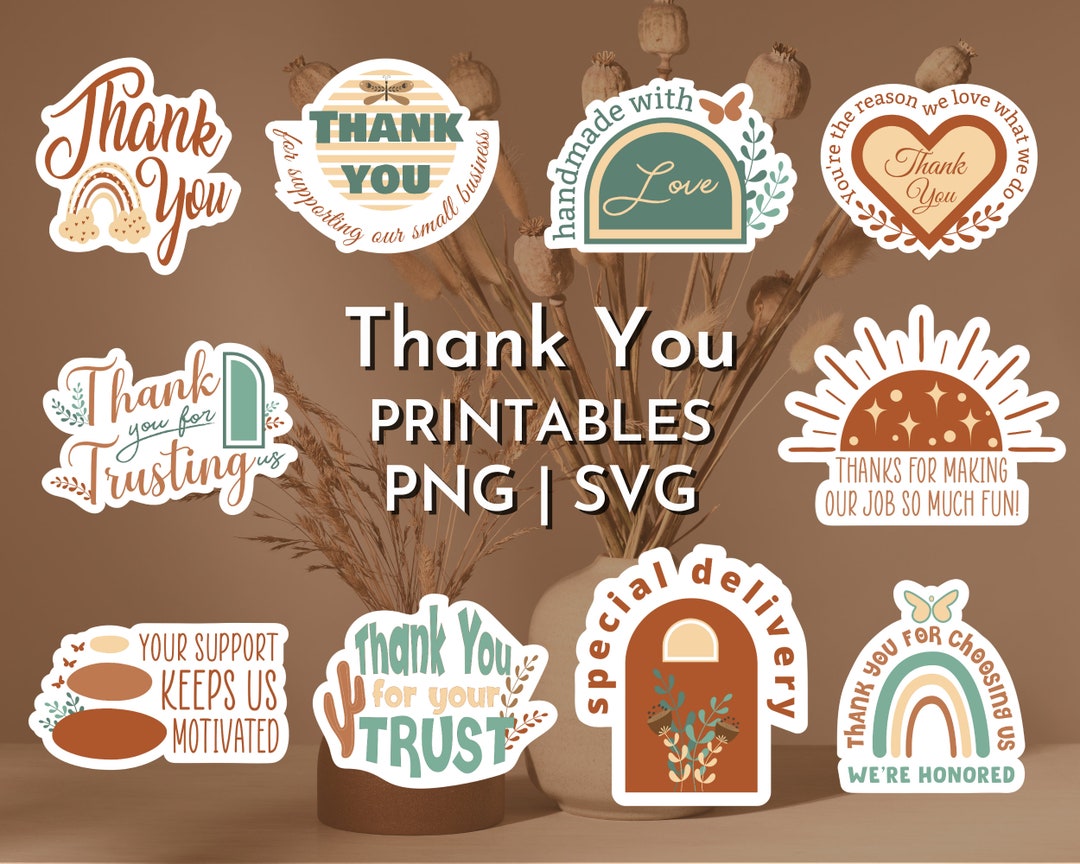 Boho Thank You Stickers Boho Thank You SVG Minimalist - Etsy