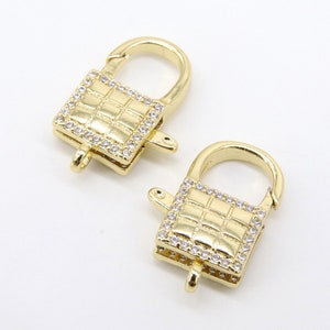 CZ Pave Mini Padlock Lobster Clasp, Gold Lock Clip #2344, Necklace ...