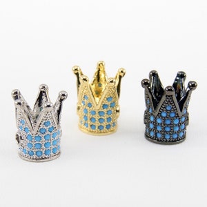 CZ Micro Pave Crown Shaped Beads, Aquamarine King Crown Spacer for ...