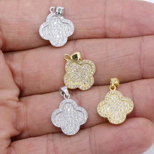 CZ Micro Pave Clover Connector Charm 18 K | Etsy