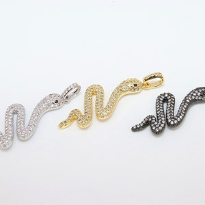 Snake Charms, Cubic Zirconia Bail Large CZ Green Eye Serpents, Blue ...