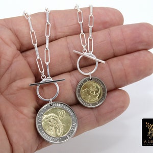 Silver Coin Necklace, 925 Sterling Silver Medallion Toggle Wrap ...