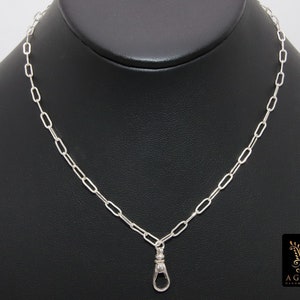 Silver Swivel Fob Chain Necklace, 925 Sterling Silver Drawn Rectangle ...